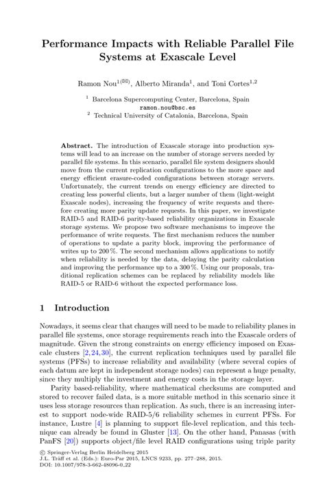 Pdf Performance Impacts With Reliable Parallel File Systems At