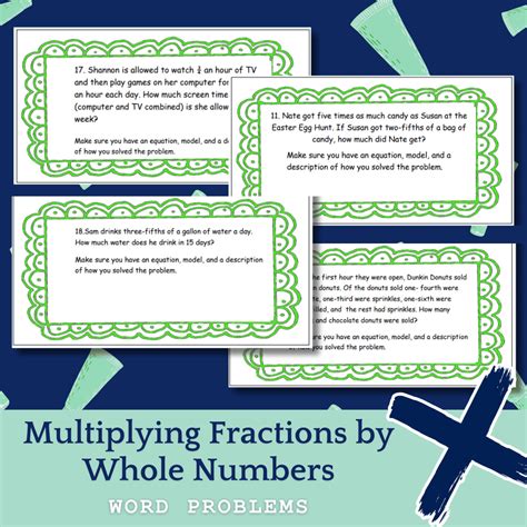 Multiplying Fractions By Whole Numbers Word Problems Free Printable