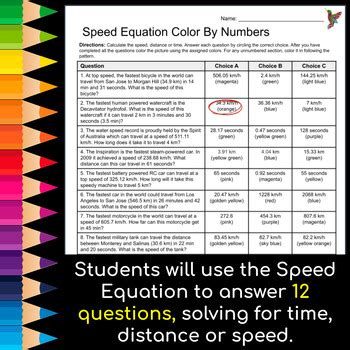 Calculating Speed Distance Or Time Science Color By Number TPT