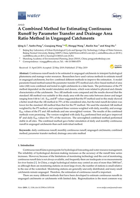 Pdf A Combined Method For Estimating Continuous Runoff By Parameter Transfer And Drainage Area