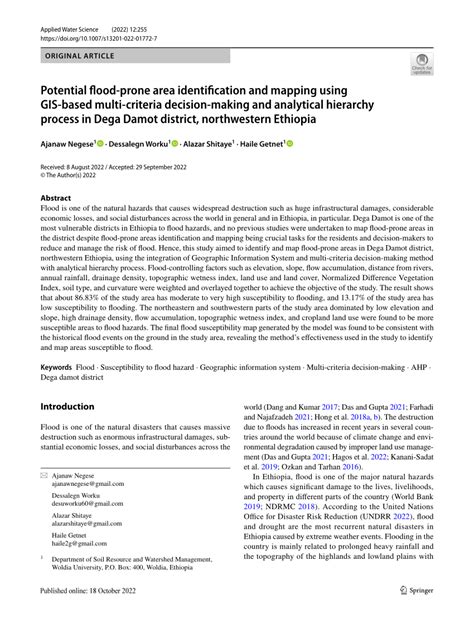 Pdf Potential Flood‑prone Area Identification And Mapping Using Gis‑based Multi‑criteria
