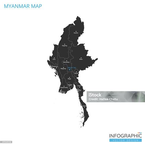 Myanmar Country Political Administrative Map Detailed Vector