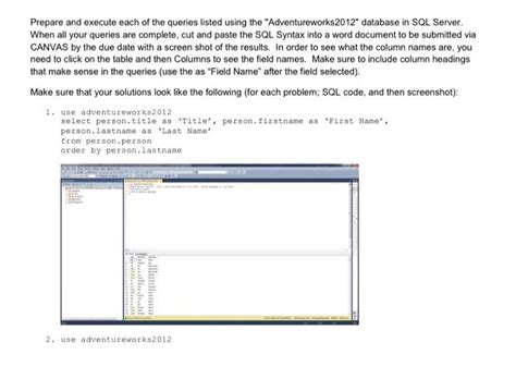 Solved Prepare And Execute Each Of The Queries Listed Using