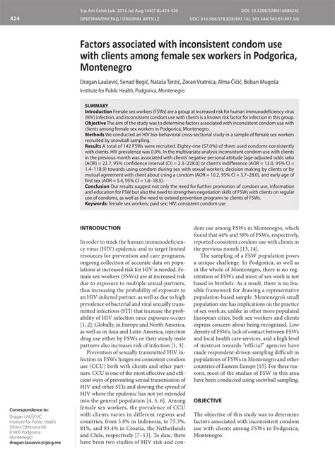 Pdf Factors Associated With Inconsistent Condom Use With Clients Among Female Sex Workers In