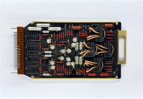 Vintage Electronic Circuit Board With Components On White Background