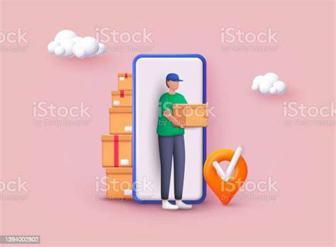 배달원과 상자 택배 또는 배달 서비스 소포 패키지 상자가있는 남성 캐릭터 3d 벡터 일러스트레이션 배달에 대한 스톡 벡터 아트 및 기타 이미지 Istock