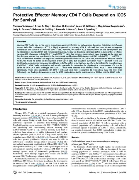 Pdf Protective Effector Memory Cd4 T Cells Depend On Icos For