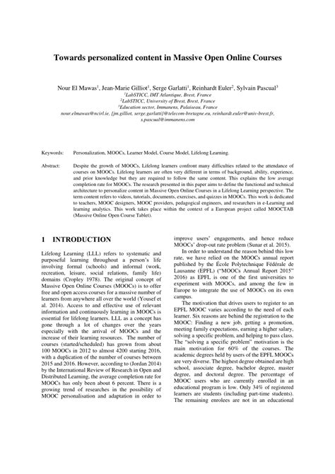 Pdf Towards Personalized Content In Massive Open Online Courses