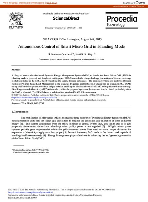 Pdf Autonomous Control Of Smart Micro Grid In Islanding Mode Sasi