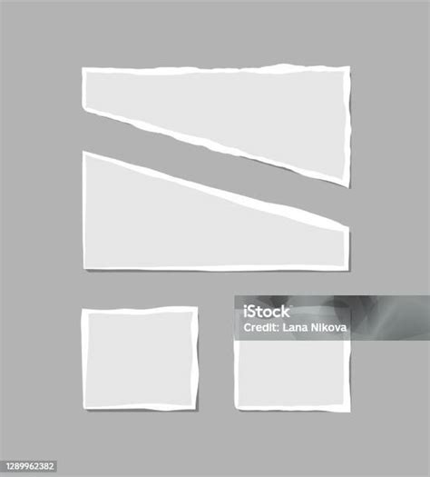 찢어진 흰색 노트 세트 회색 배경에 고립 된 다양한 모양의 찢어진 종이 조각 벡터 그림입니다 0명에 대한 스톡 벡터 아트 및