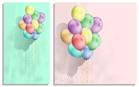특별한 날을 장식하는 현실적인 풍선의 화환 직사각형 및 사각형 인사말 카드 배경에 생일 사실적인 색상 벡터 3차원 형태에 대한 스톡 벡터 아트 및 기타 이미지 Istock