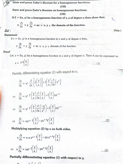 State And Prove Eulers Theorem For A Homogeneous Functions Pdf