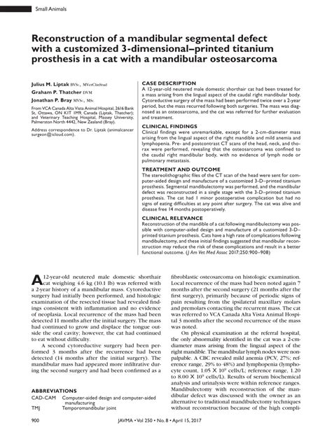 Pdf Reconstruction Of A Mandibular Segmental Defect With A Customized 3 Dimensional Printed