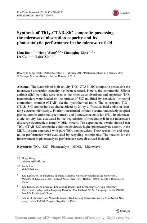 Synthesis Of Tio2ctabsic Composite Possessing The Microwave