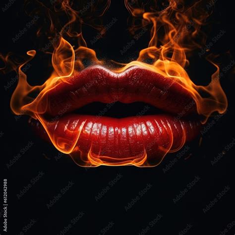 Sexual Red Lips With Fire Flame Isolated On Black Background Hot Kiss A Fiery Kiss Ai Generated