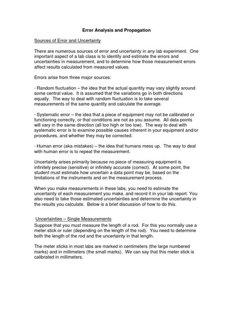 Error Analysis And Propagation Pdf Significant Figures
