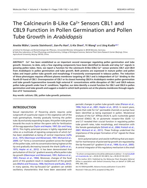 Pdf The Calcineurin B Like Ca2 Sensors Cbl1 And Cbl9 Function In