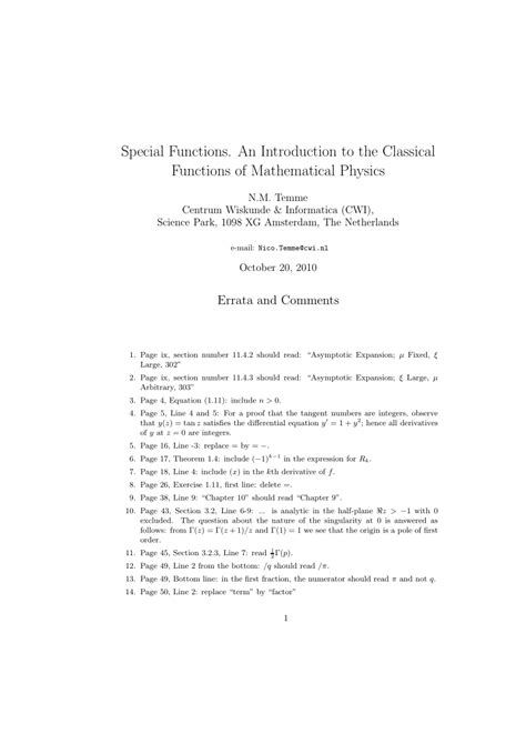 Pdf Special Functions An Introduction To The Classical Functions Of