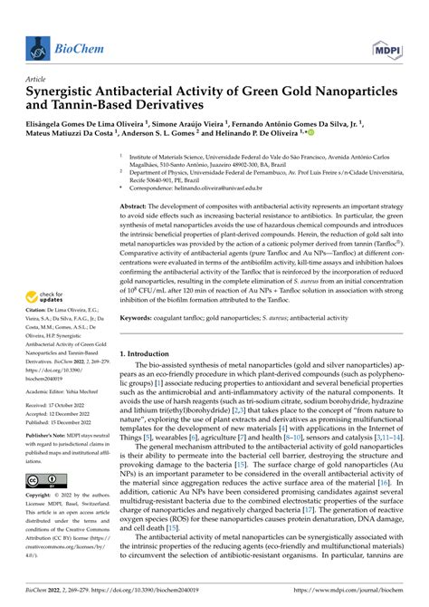 Pdf Synergistic Antibacterial Activity Of Green Gold Nanoparticles