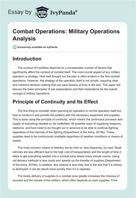 Combat Operations Military Operations Analysis 875 Words Essay Example