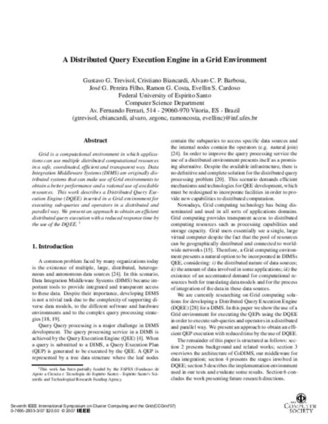 Pdf Distributed Query Execution In Grid Systems