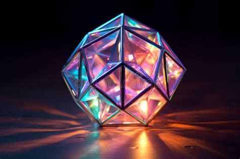 A Close Up Of A 3d Icosahedron With A Holographic Iridescent