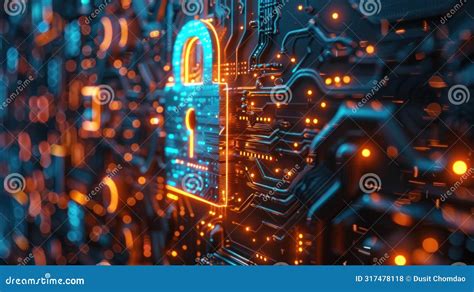 Lock On Circuit Pattern Concept Of Data Security And Cybersecurity Stock Photo Image Of