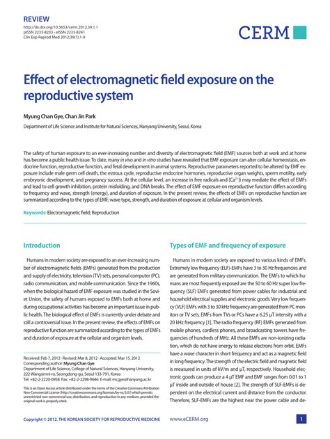 Pdf Effect Of Electromagnetic Field Exposure On The Reproductive System