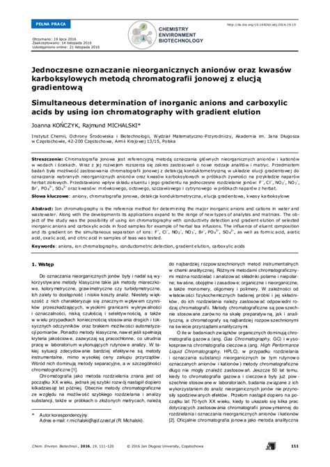Pdf Simultaneous Determination Of Inorganic Anions And Carboxylic Acids By Using Ion