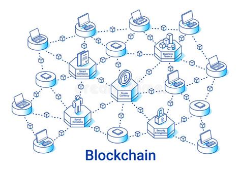 Blockchain Isometric Linear Illustration Stock Vector Illustration Of