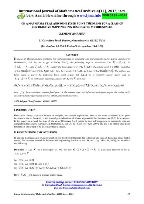 Pdf On A Map Of Xia Etal And Some Fixed Point Theorems For A Class Of Contractive Mappings In