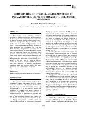 DEHYDRATION OF ETHANOL WATER MIXTURES BY PERVAPORATION USING HYDROXYETHYL CELLULOSE MEMBRANE Pdf