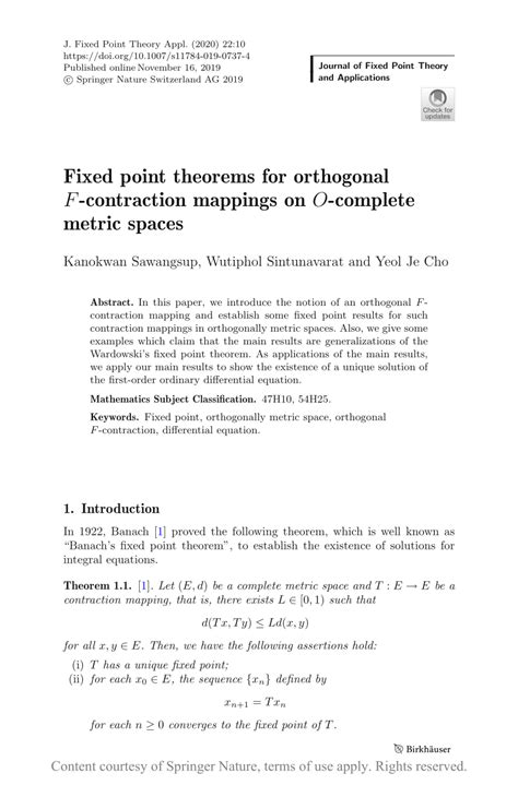 Fixed Point Theorems For Orthogonal F Contraction Mappings On O Complete Metric Spaces Request Pdf