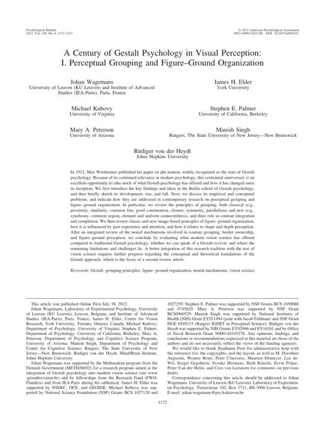 PDF A Century Of Gestalt Psychology In Visual Perception I Perceptual Grouping And Figure