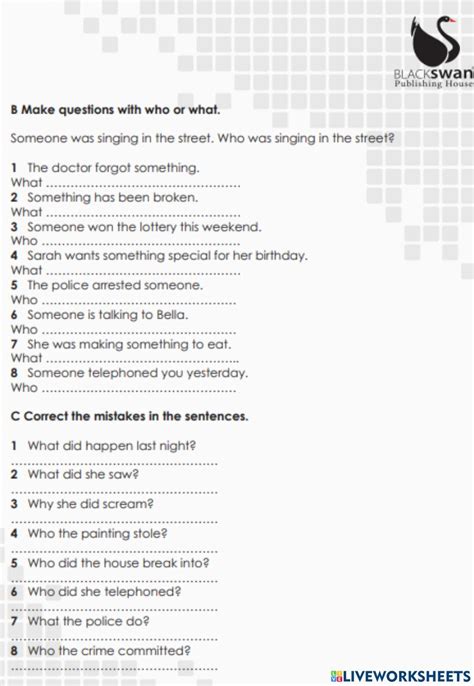 object and subject questions interactive worksheet