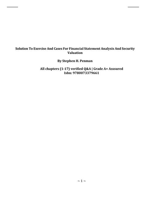 Solution Manual For Financial Statement Analysis And Security Valuation