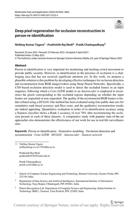Deep Pixel Regeneration For Occlusion Reconstruction In Person Re Identification Request Pdf