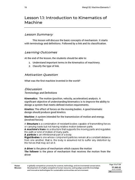 lesson 1 1 introduction to kinematics of machine pdf kinematics