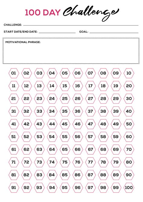 Free Printable Printable 100 Day Challenge Calendar Printable Word
