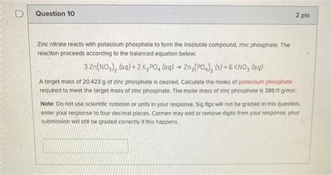 Solved Ud Question Pts Zinc Nitrate Reacts With Chegg Com