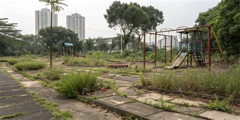 Abandoned Park Site In The City Renovation Project In Jakarta Indonesia Stock Illustration