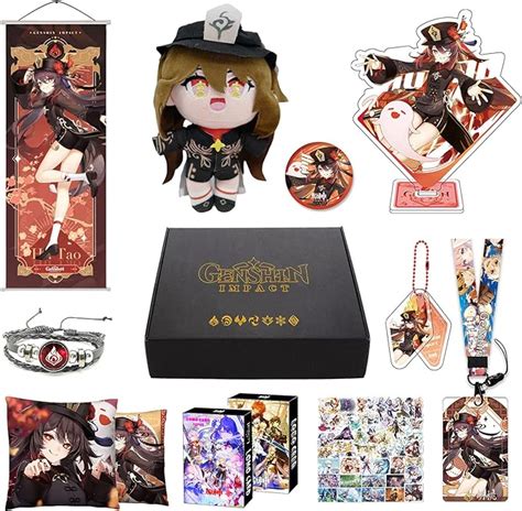 Amazon Com Motao Genshin Impact Box Xiao Hu Tao Qiqi Merch Set Doll Poster Pillowcase