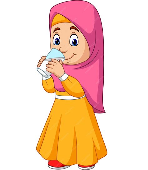 Premium Vector Cartoon Muslim Girl Drinking Water
