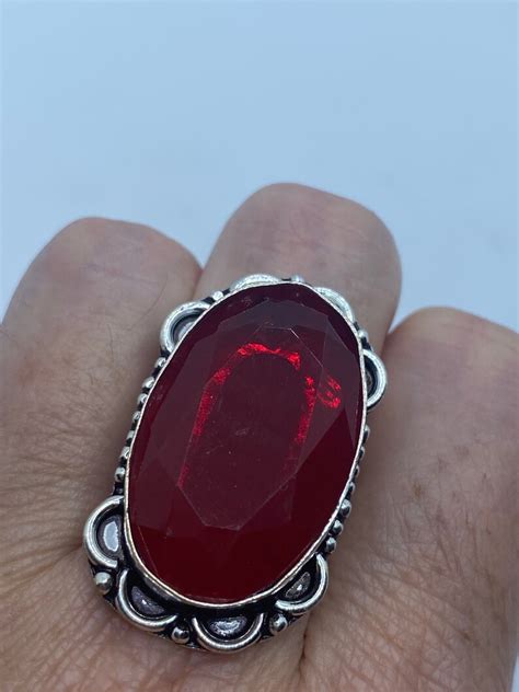 Vintage Red Ruby Glass Ring Antique Art Glass Statement Cocktail Etsy