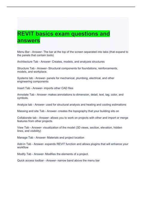 revit basics exam questions and answers revit stuvia us