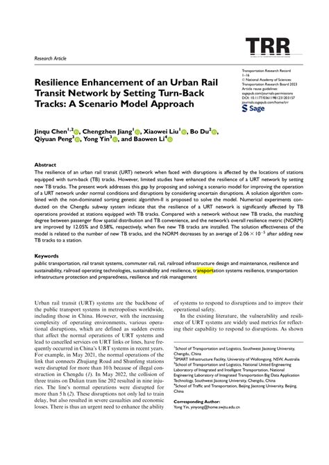 Pdf Resilience Enhancement Of An Urban Rail Transit Network By Setting Turn Back Tracks A