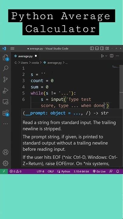 Easy Average Calculator 🐍💻python Programming Shorts Youtube