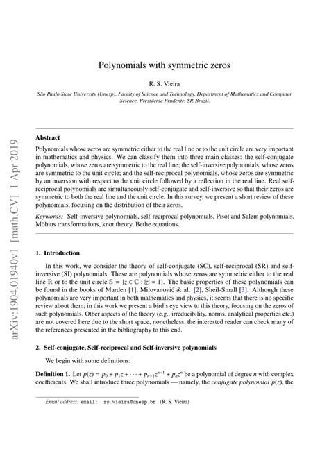 PDF Polynomials With Symmetric Zeros