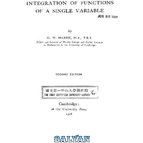 خرید و قیمت دانلود کتاب Integration Of Functions Of Single Variable ترب