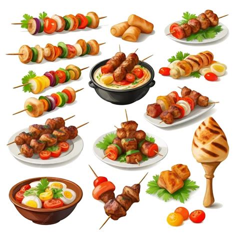 Shish Taouk Vector Set White Background Isolated Premium Ai Generated Vector